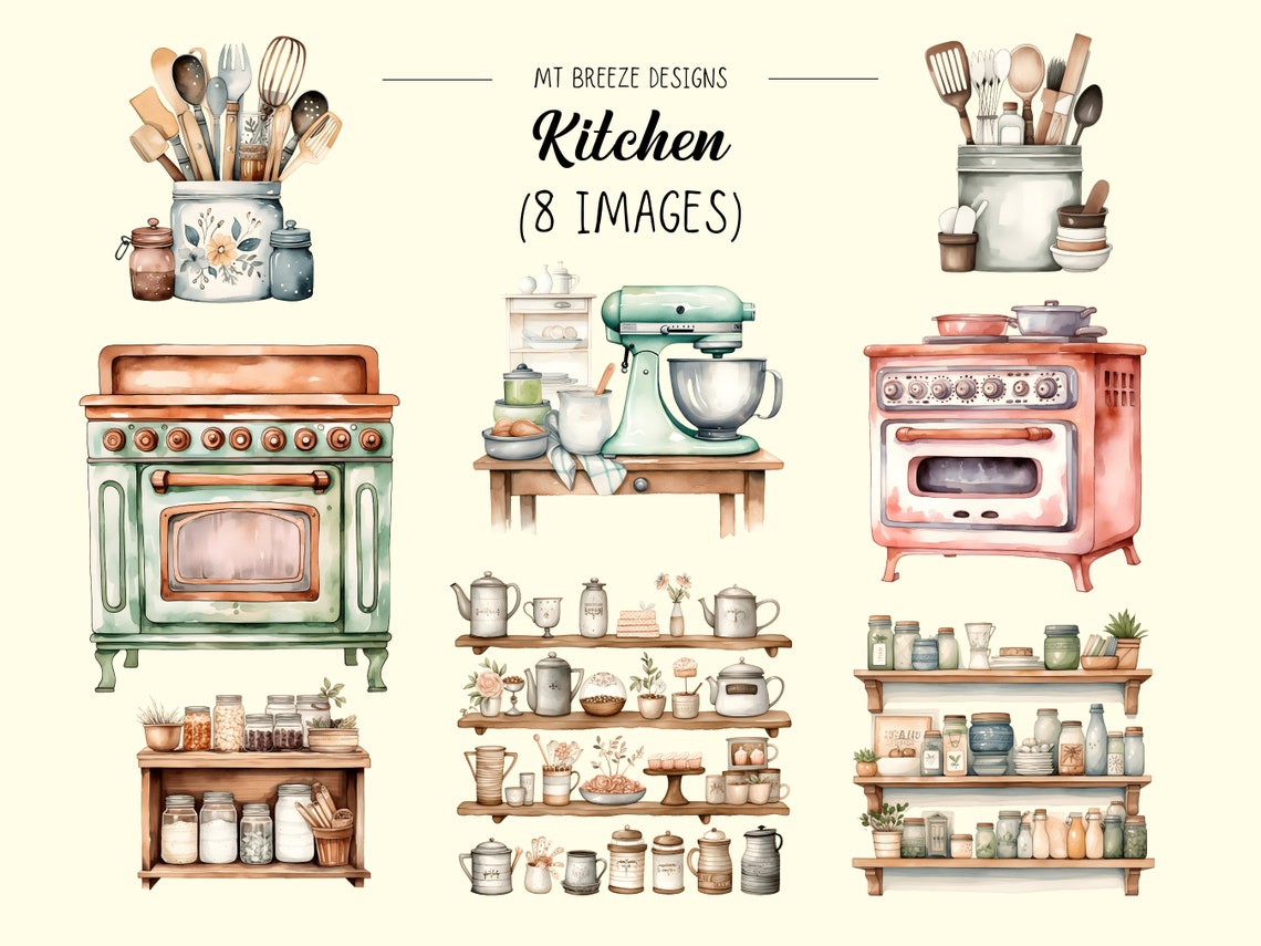 Baking Watercolor Clipart Set 32 High Resolution Kitchen and Bakery ...