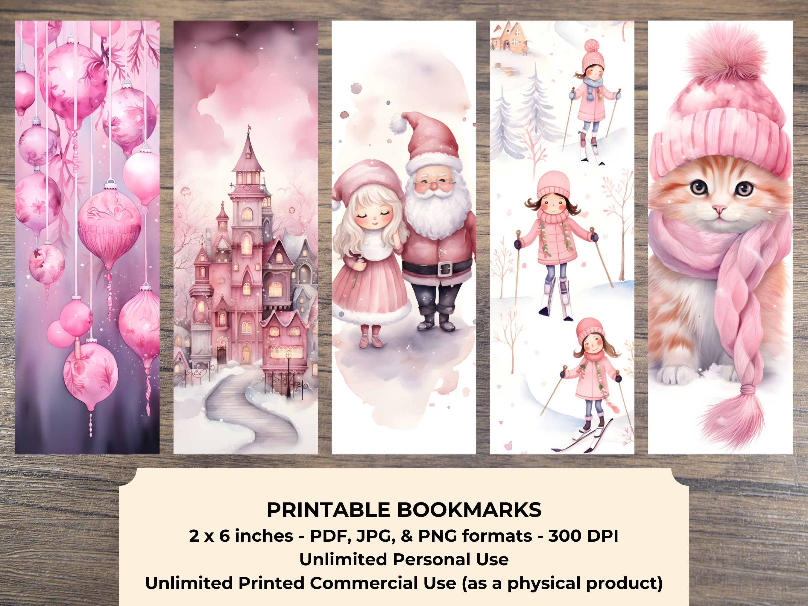 20 Pink Christmas PRINTABLE Bookmarks High Resolution Digital - Etsy