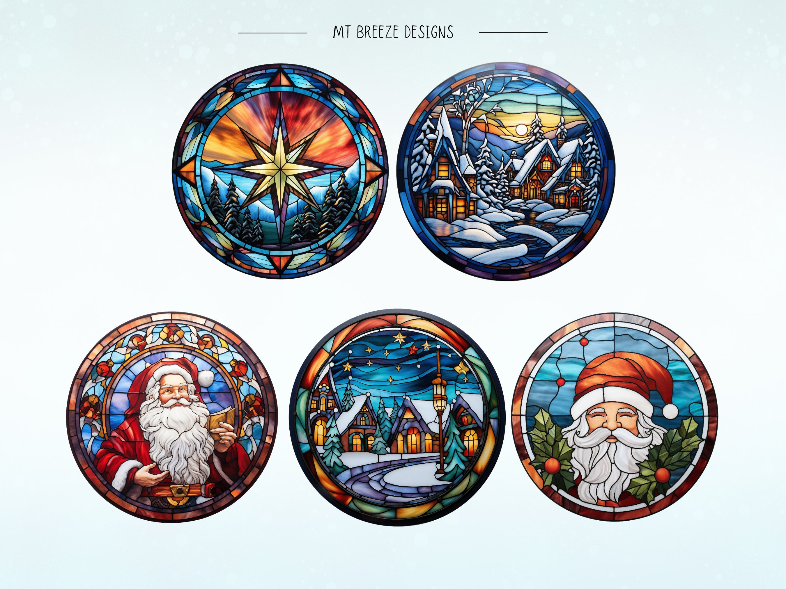 20 Stained Glass Christmas Clipart Set - High Resolution Winter Xmas ...
