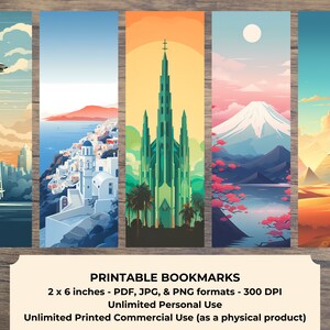 World Travel PRINTABLE Bookmarks, Famous Landmark High Resolution ...