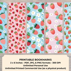 15 Strawberry Pattern PRINTABLE Bookmarks, High Resolution Digital ...