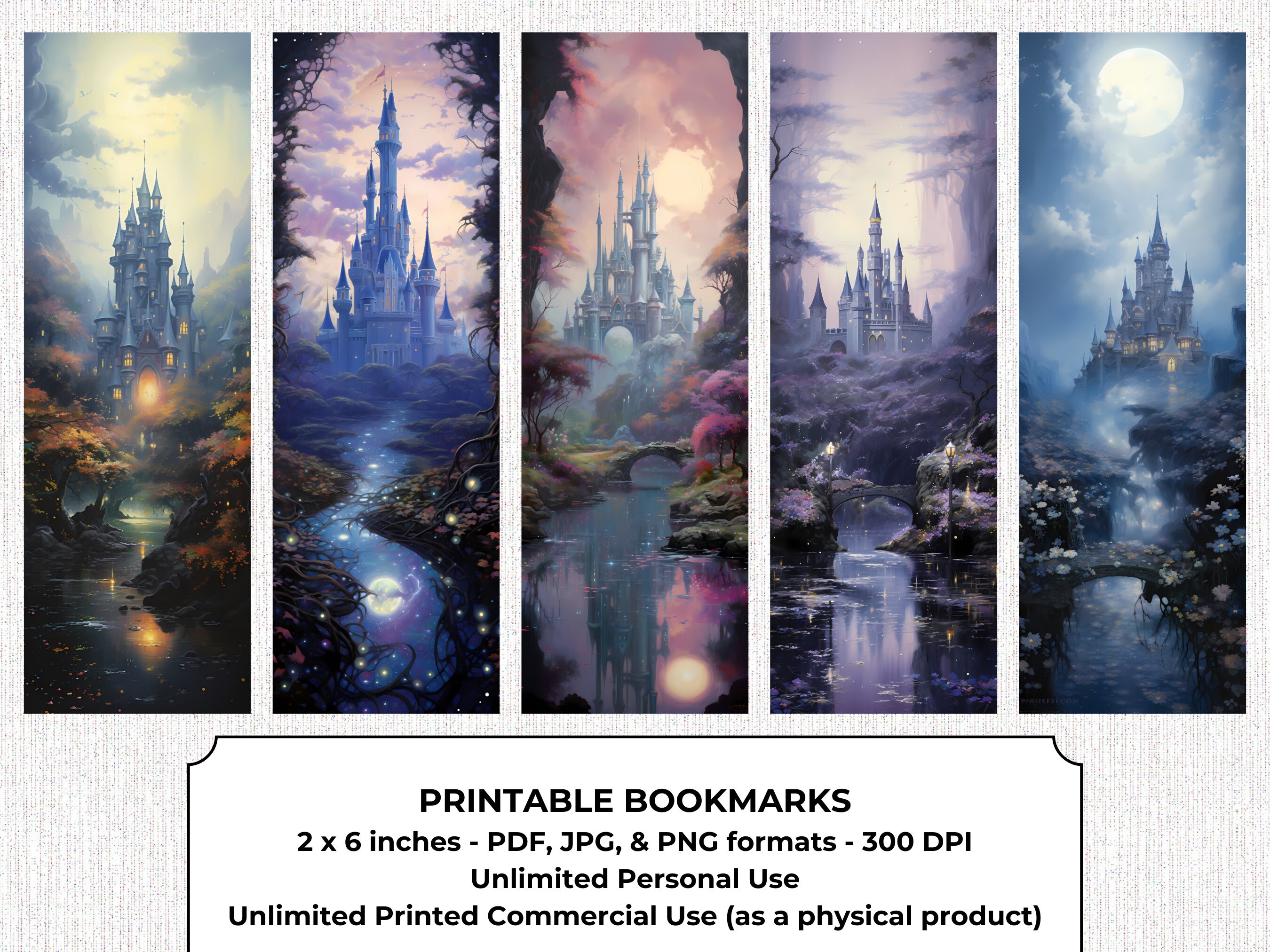 20 Fantasy Castle PRINTABLE Bookmarks, High Resolution Digital Download ...