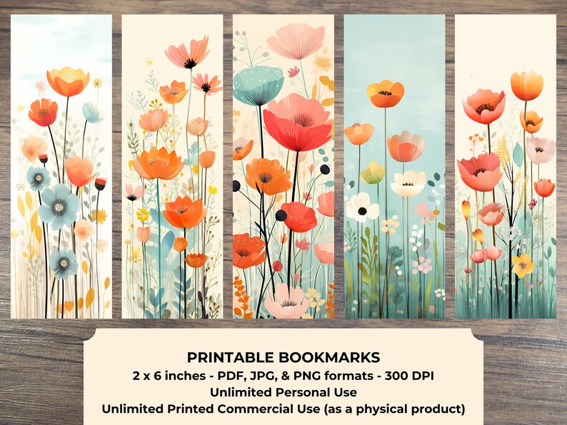 Spring Flowers PRINTABLE Bookmarks, Whimsical Garden Digital Download ...