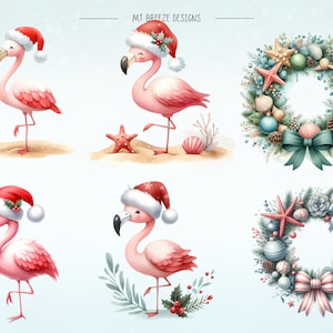 23 Tropical Christmas Clipart Set - High Resolution Surfing Santa Beach ...