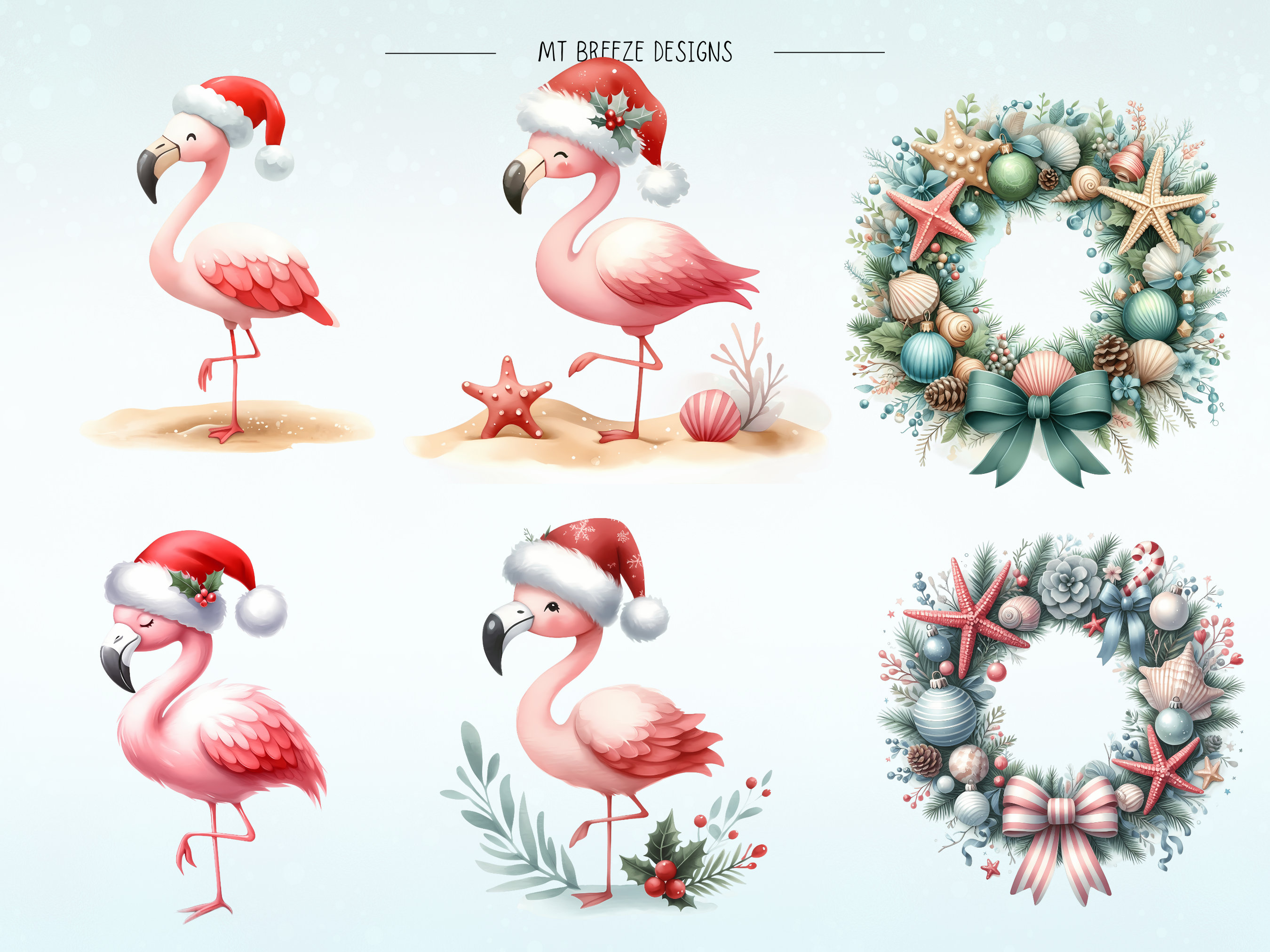 23 Tropical Christmas Clipart Set - High Resolution Surfing Santa Beach ...