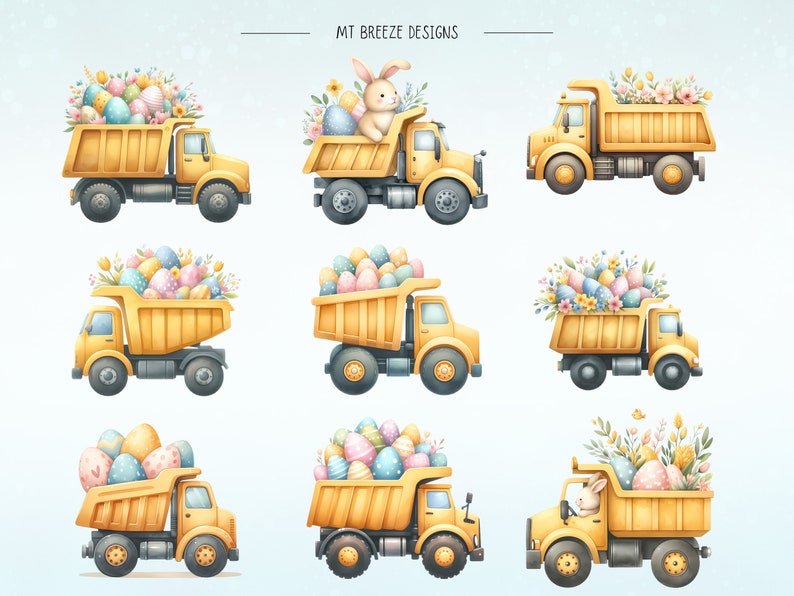 51 Easter Construction Vehicle Clipart Set - Spring Excavator, Bunny ...