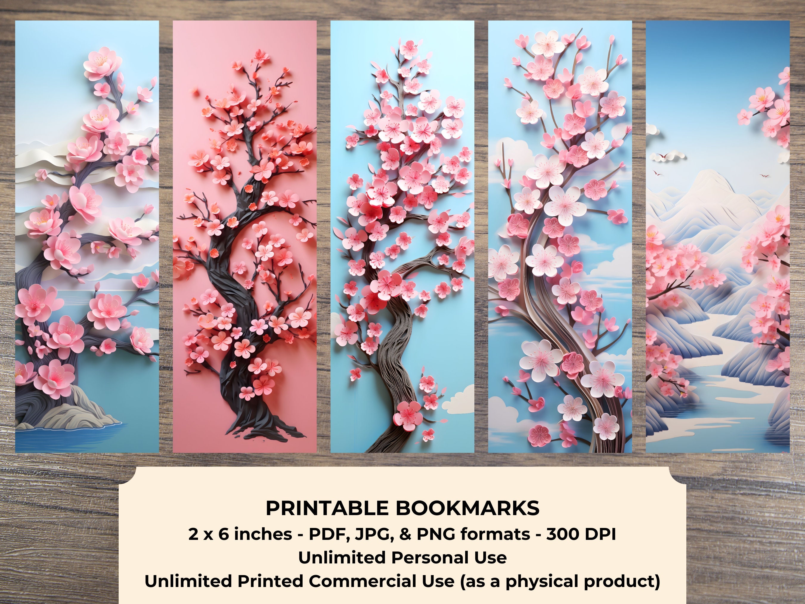 3D Cherry Blossom PRINTABLE Bookmarks, High Resolution Digital Download ...