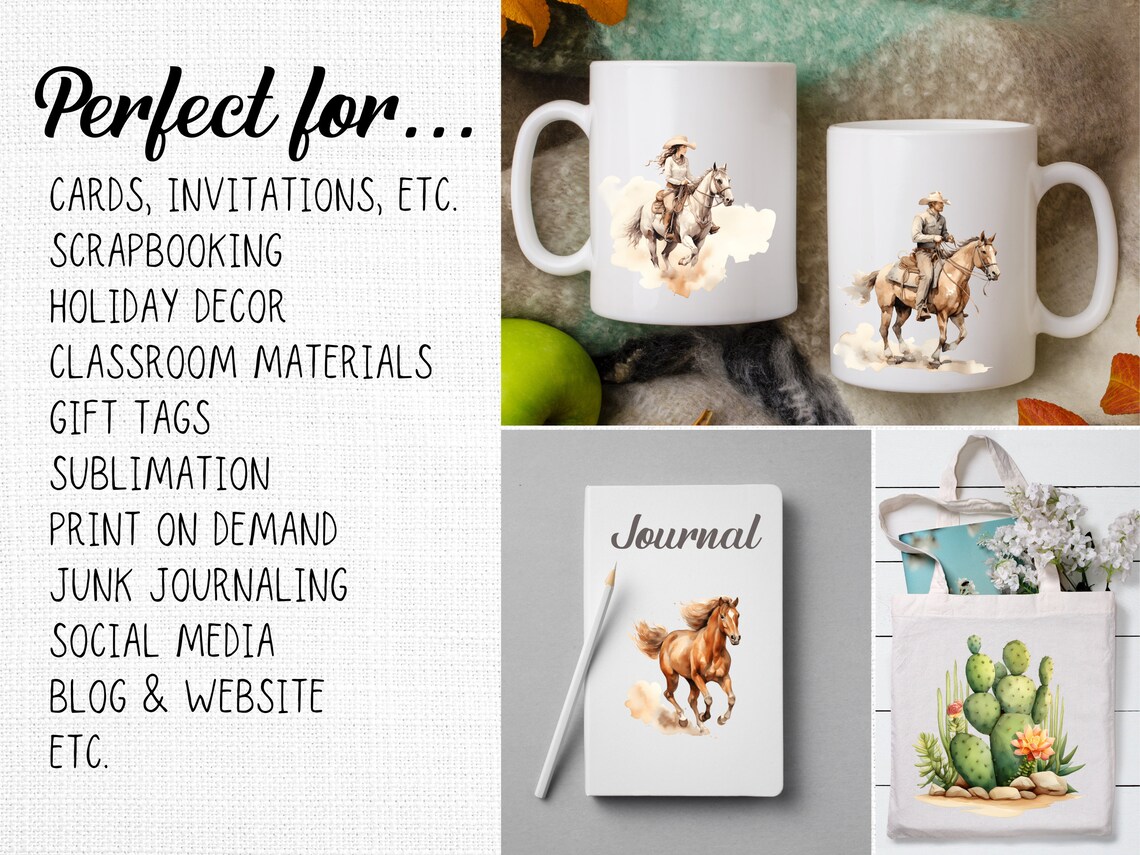 Western Watercolor Clipart Set High Resolution Cowboy - Etsy
