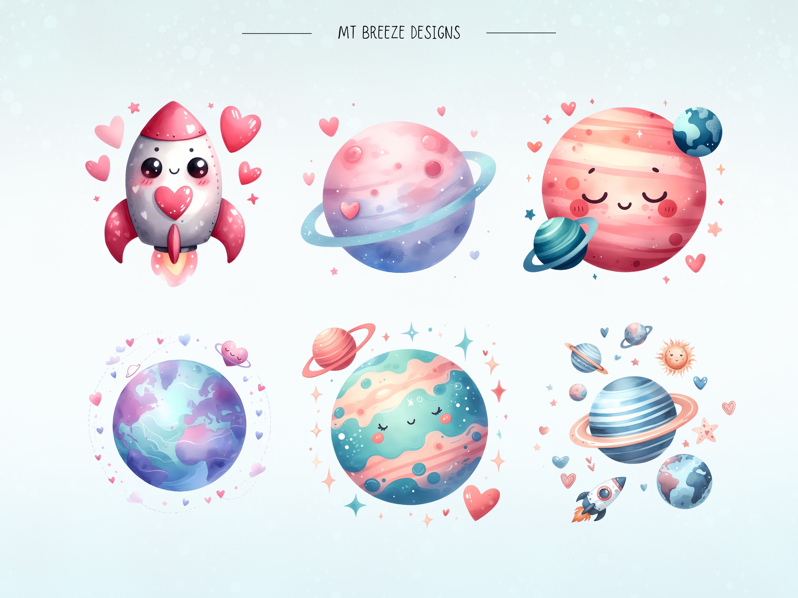 26 Space Valentine Watercolor Clipart Set Astronaut and - Etsy