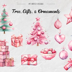 58 Pink Christmas Watercolor Clipart Set - High Resolution Pink Xmas ...