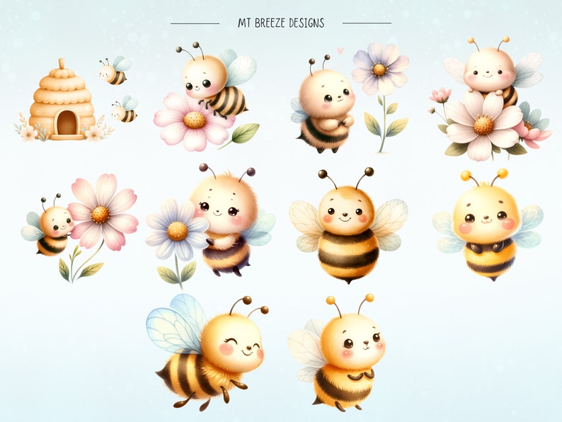 32 Bees Clipart Set Cute Bee Hive and Honey Comb Clip Art PNG Files for ...