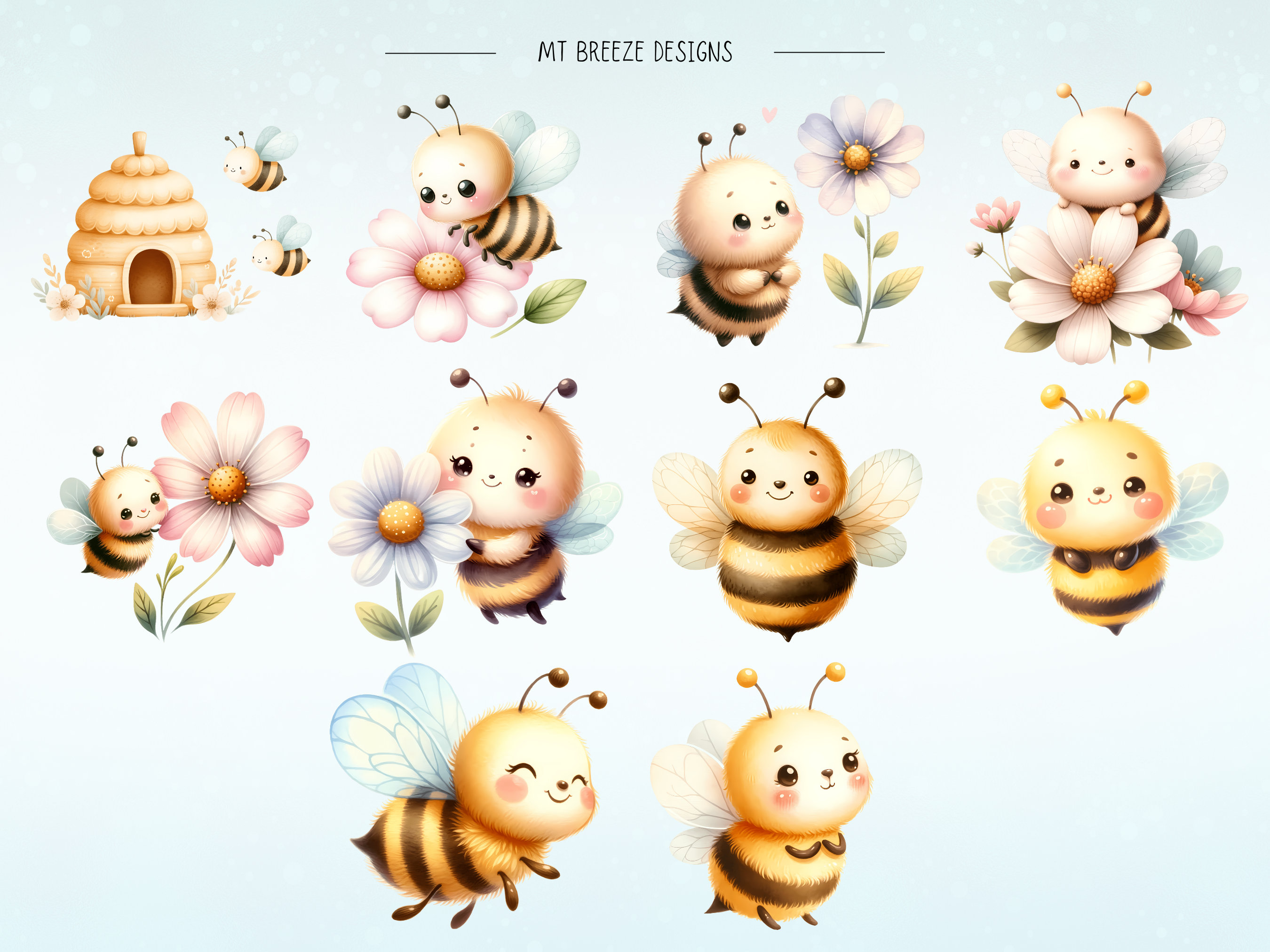 32 Bees Clipart Set - Cute Bee Hive and Honey Comb Clip Art PNG Files ...