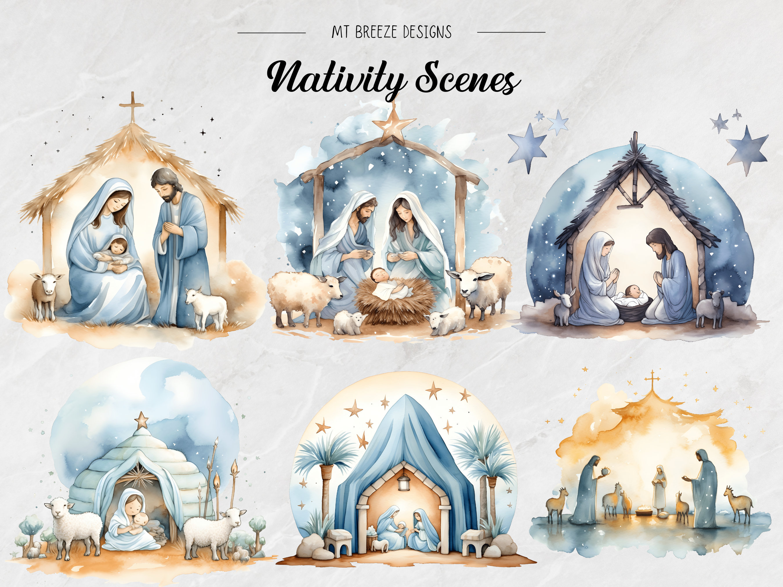 14 Nativity Watercolor Clipart Set High Resolution Christmas Bible Clip ...