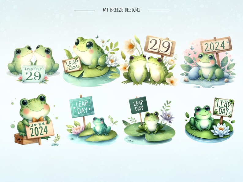 29 Leap Year Clipart Set Leap Day Frog Clip Art PNG Files for Birthday ...