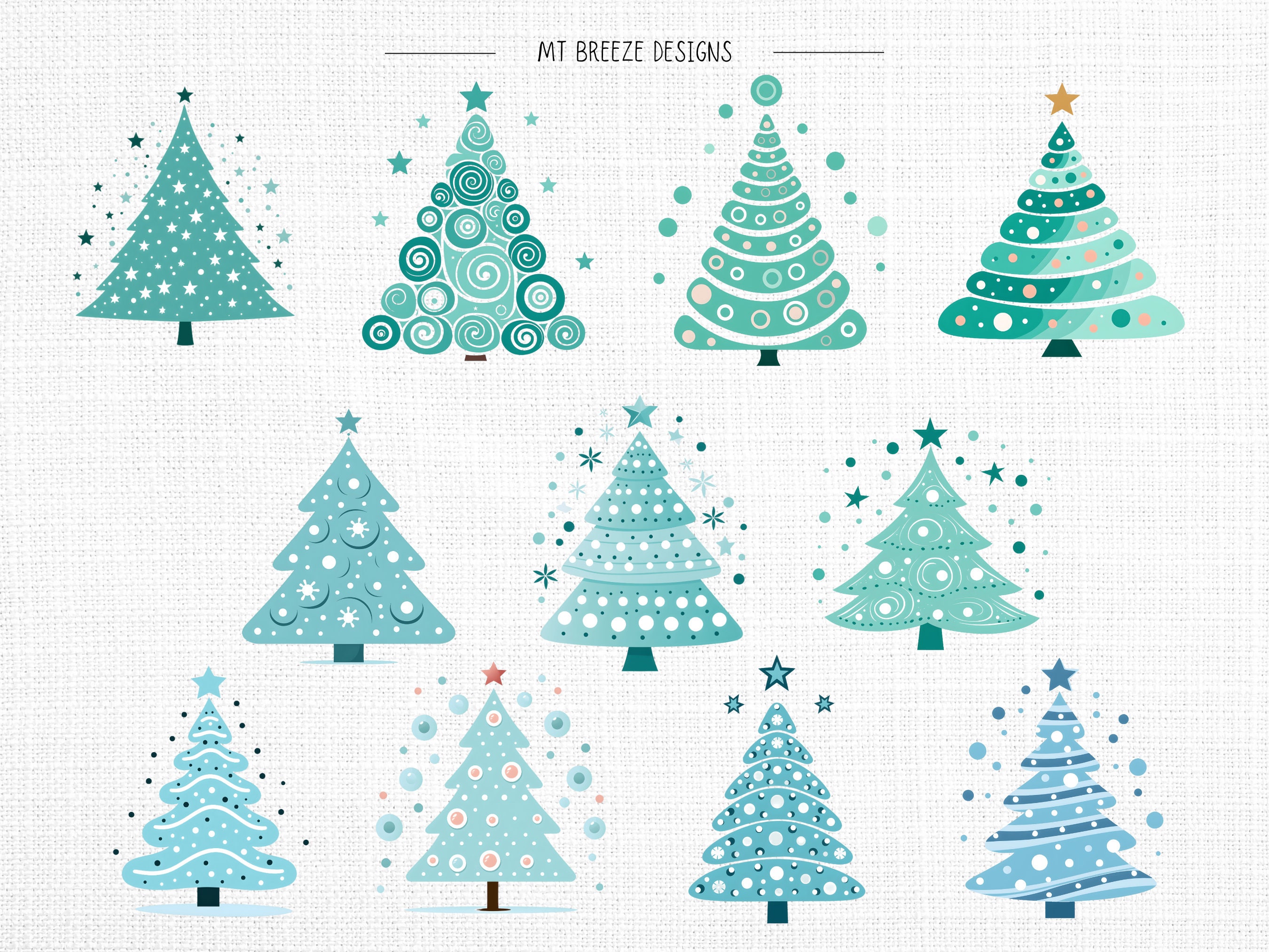 40 Whimsical Christmas Trees Clipart Set High Resolution Holiday Xmas ...