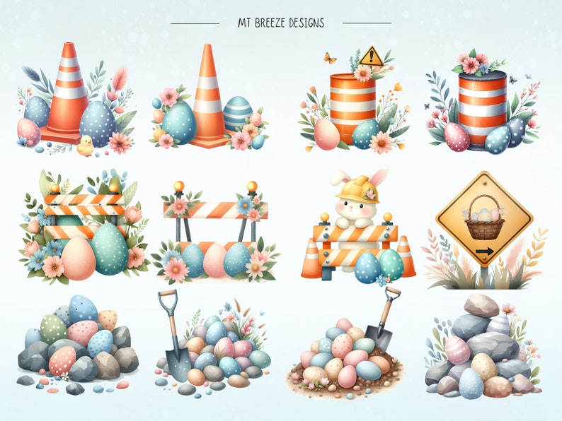 51 Easter Construction Vehicle Clipart Set - Spring Excavator, Bunny ...