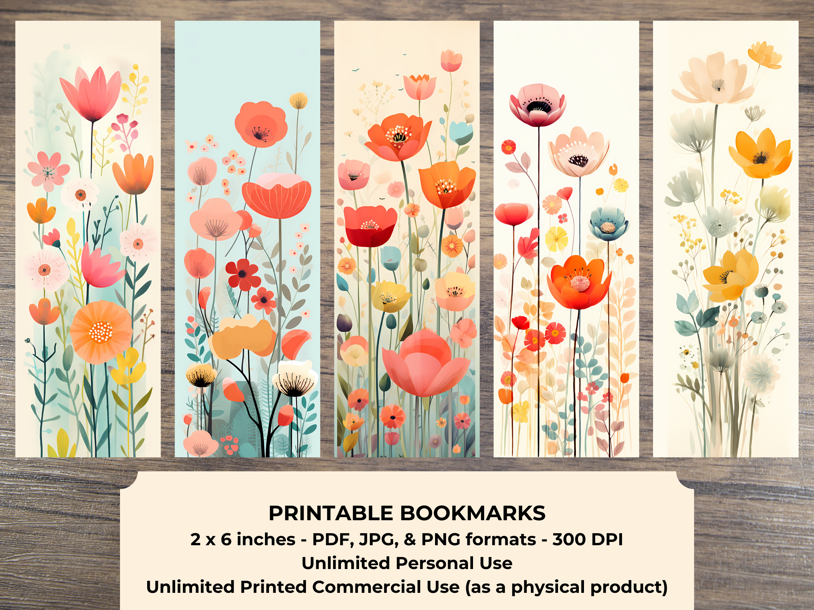 Spring Flowers PRINTABLE Bookmarks, Whimsical Garden Digital Download ...