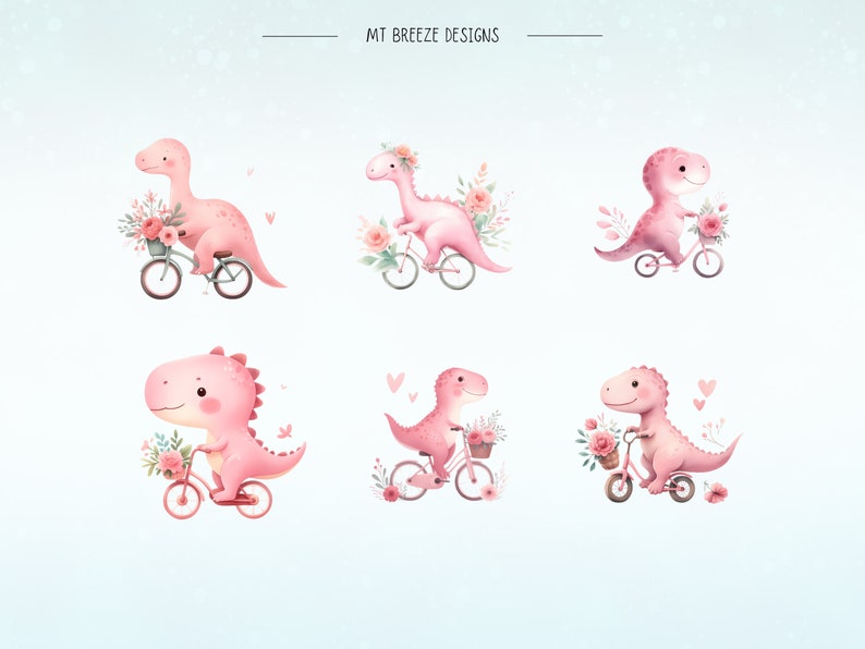48 Cute Baby Dinosaurs Clipart Set High Resolution Pink Dino Valentine ...
