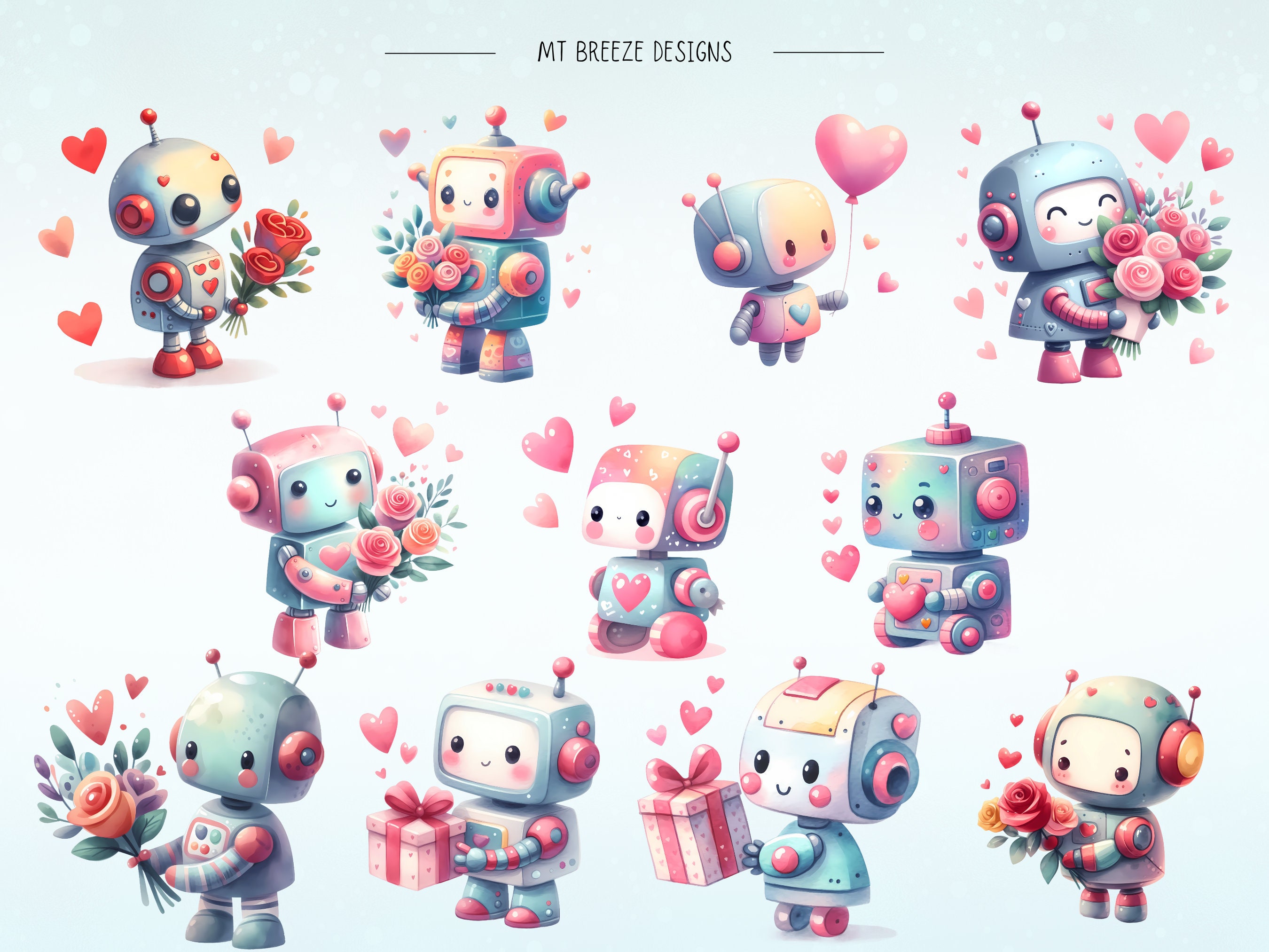 50 Valentine Robot Clipart Set Robot Hearts and Love Clip - Etsy