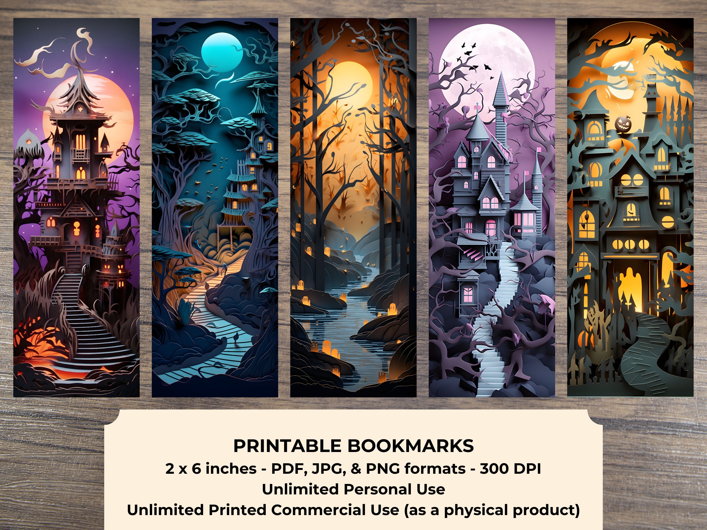 3D Halloween PRINTABLE Bookmarks, High Resolution Digital Download ...