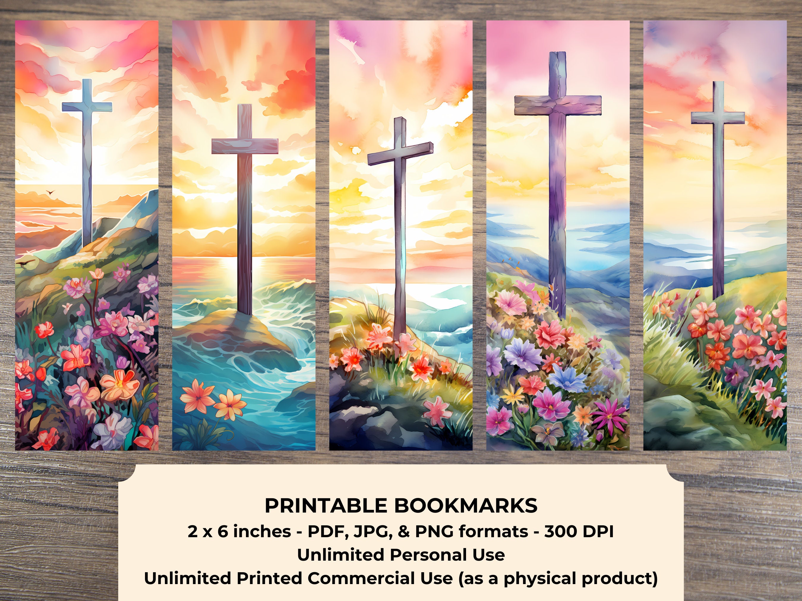 Ocean Sunset Cross PRINTABLE Bookmarks, Christian Easter Digital ...