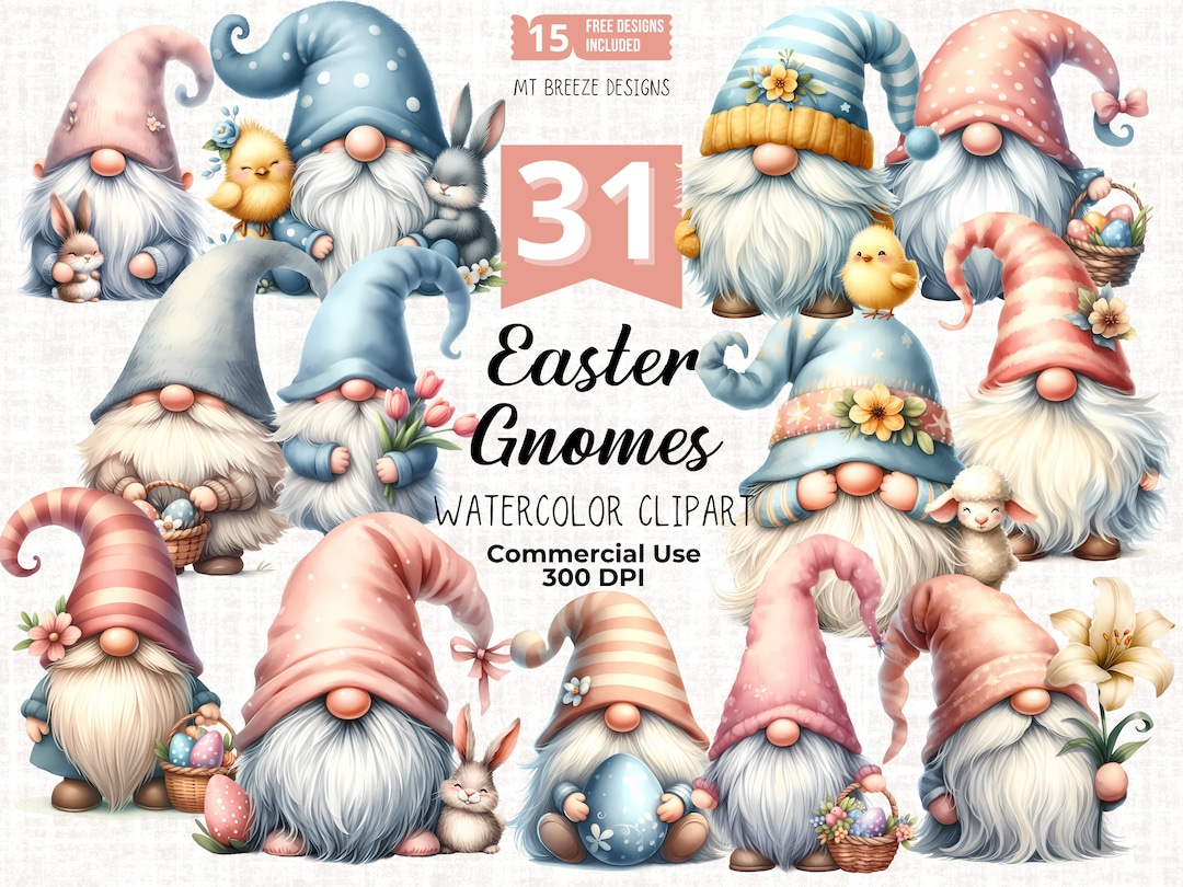31 Easter Gnomes Clipart Set - High Resolution Spring Gnome Clip Art ...