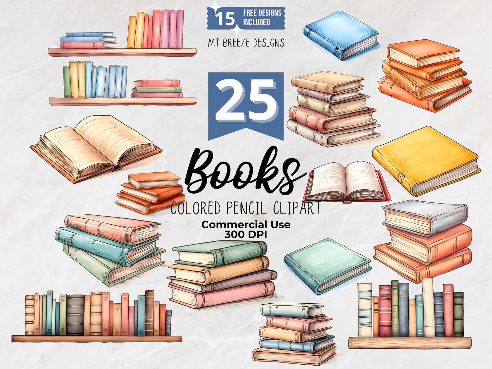 Books Clipart Set - 25 High Resolution Colored Pencil Book and ...