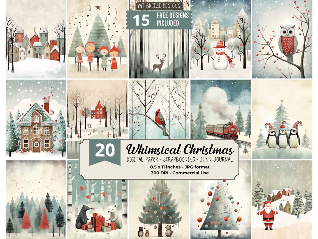 20 Whimsical Christmas Digital Paper Set, Xmas Holiday Background ...