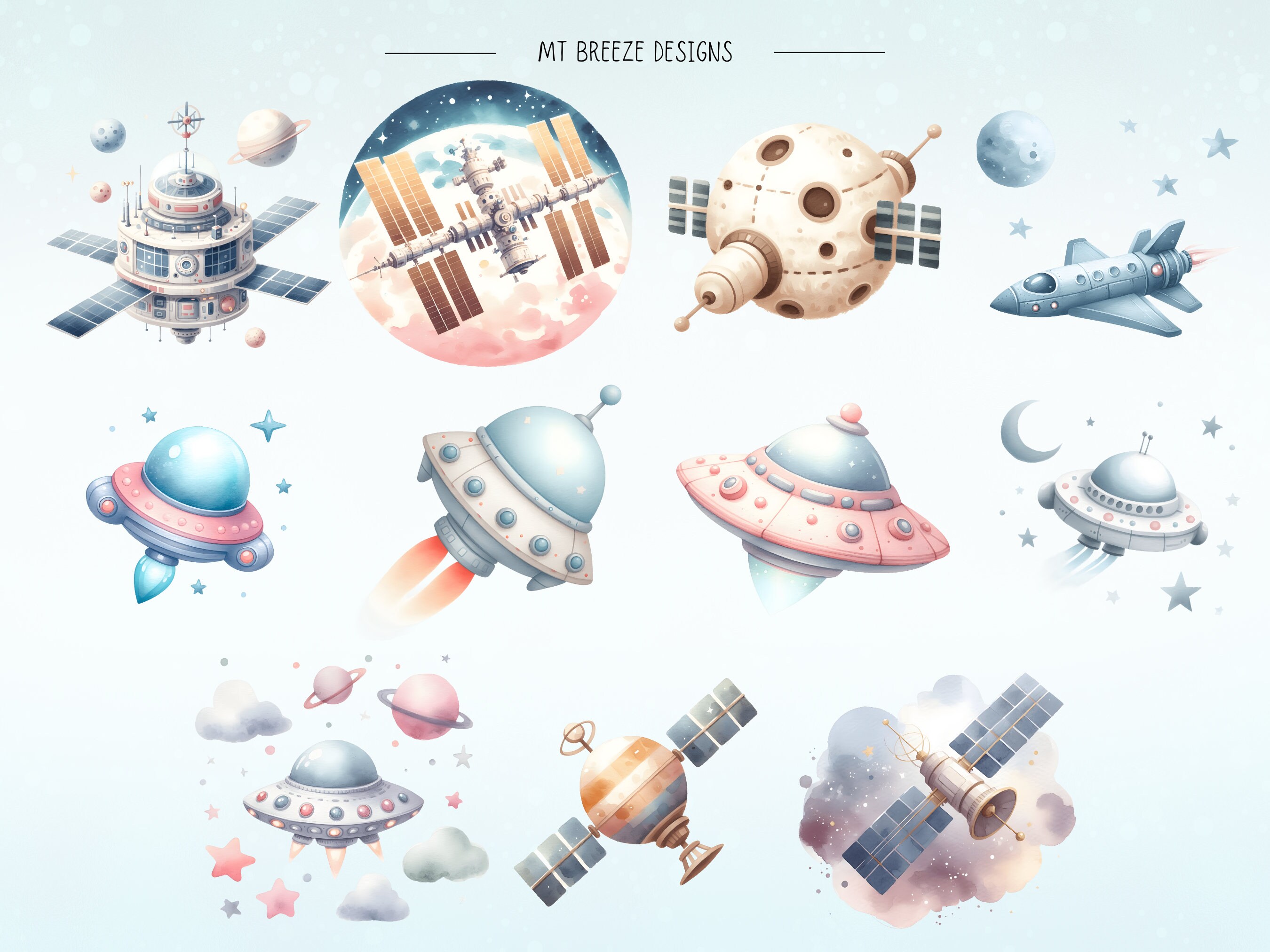 43 Astronaut & Space Travel Clipart Set Rocket, Space Ship Clip Art PNG ...