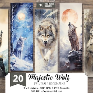 20 Majestic Wolf PRINTABLE Bookmarks, Digital Download Alaska Wildlife ...