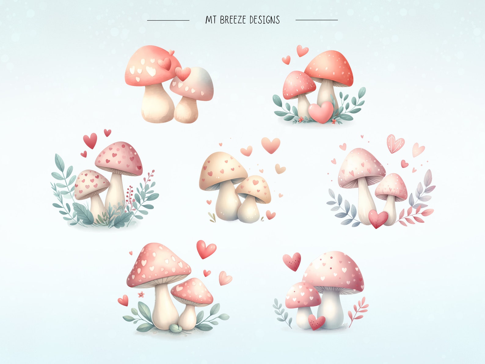 30 Mushroom Love Watercolor Clipart Set, Cute Mushroom Clip Art PNG ...