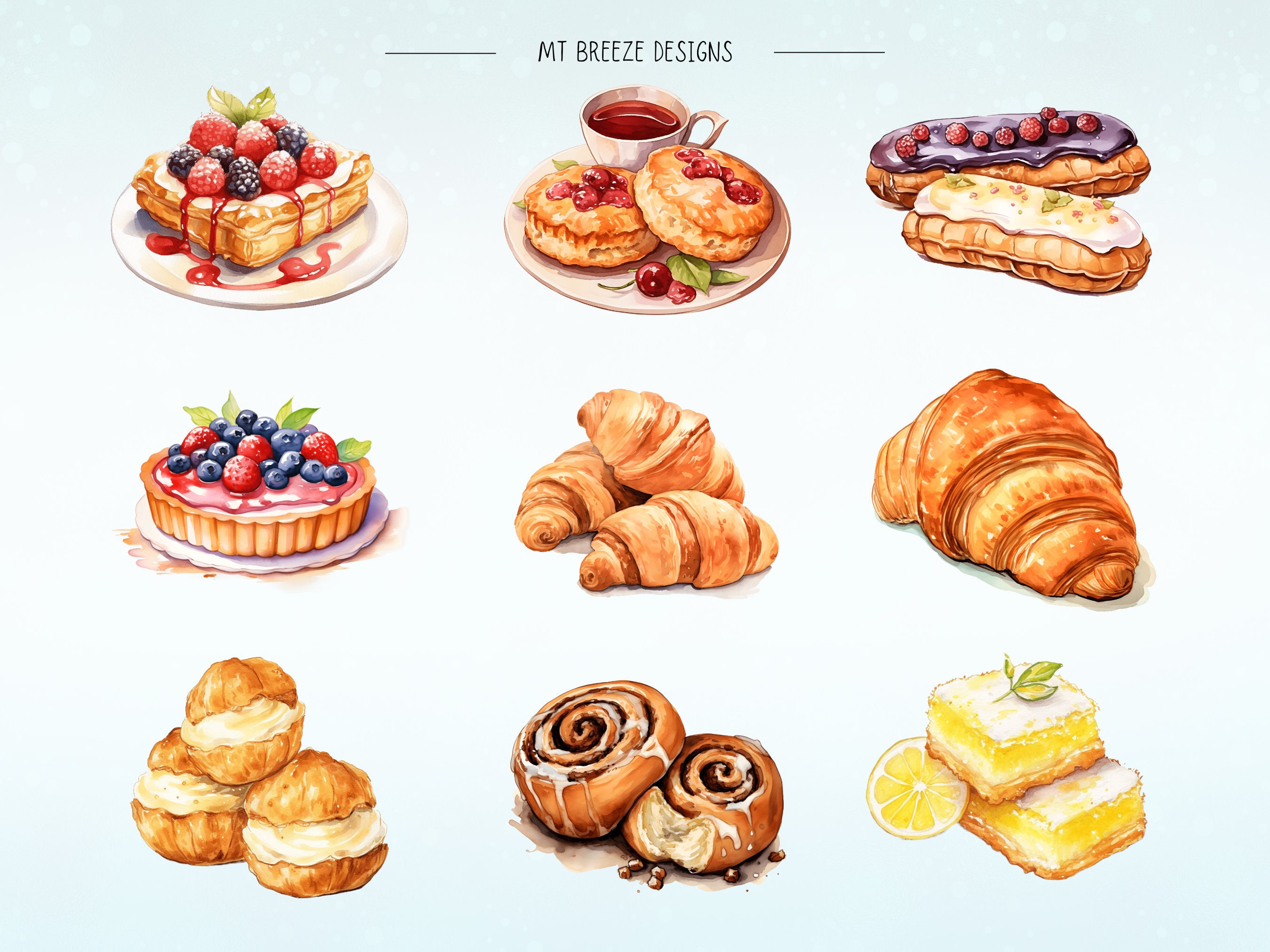 Pastries Watercolor Clipart Set 38 High Resolution Cake & Dessert ...