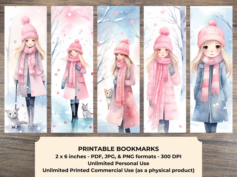 25 Winter Girls in Pink PRINTABLE Bookmarks, High Resolution Digital ...