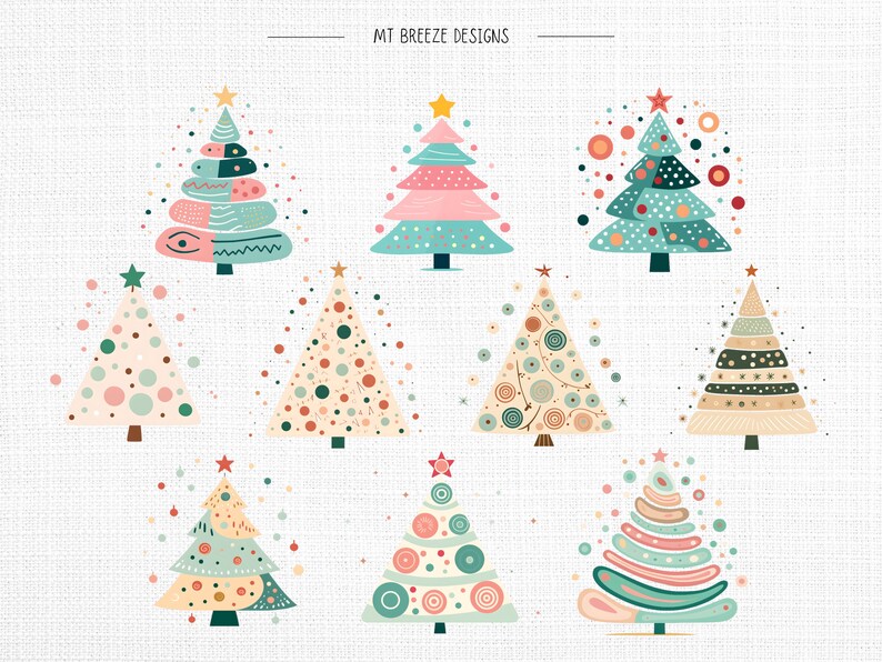 40 Whimsical Christmas Trees Clipart Set High Resolution Holiday Xmas ...