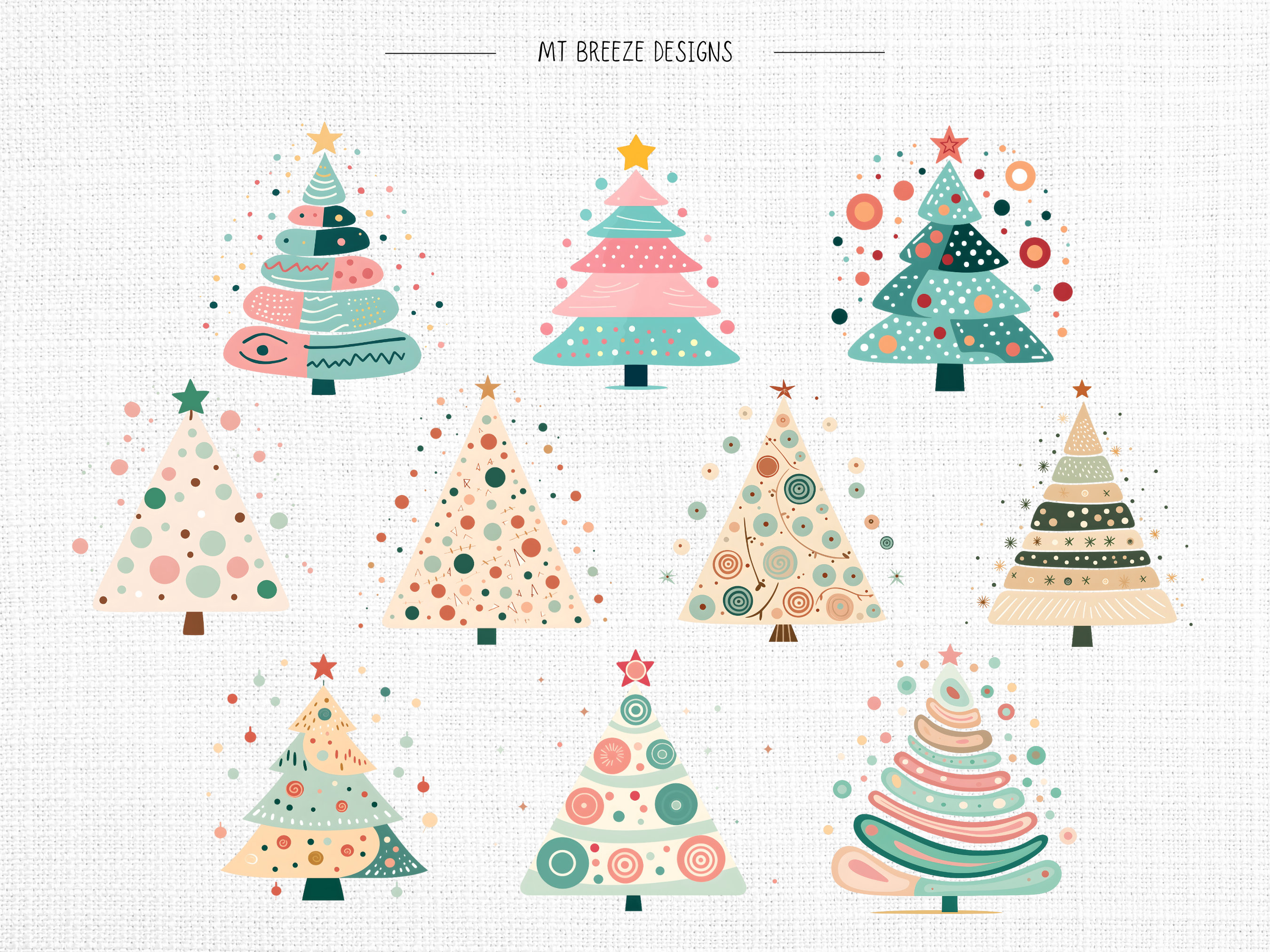 40 Whimsical Christmas Trees Clipart Set High Resolution Holiday Xmas ...