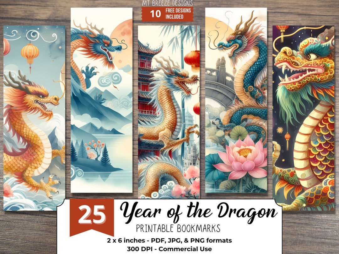 Year of the Dragon PRINTABLE Bookmarks, Lunar New Year High Resolution ...