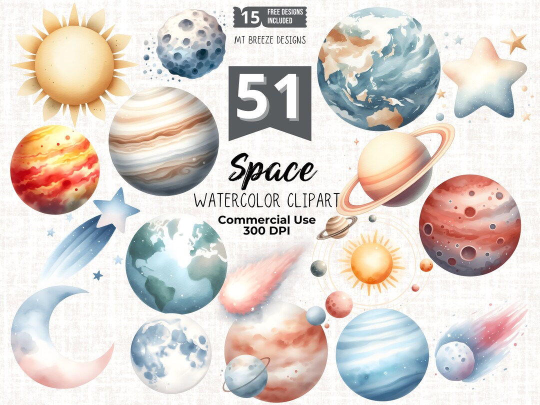 51 Space Clipart Set - Planet and Solar System Clip Art PNG Files for ...