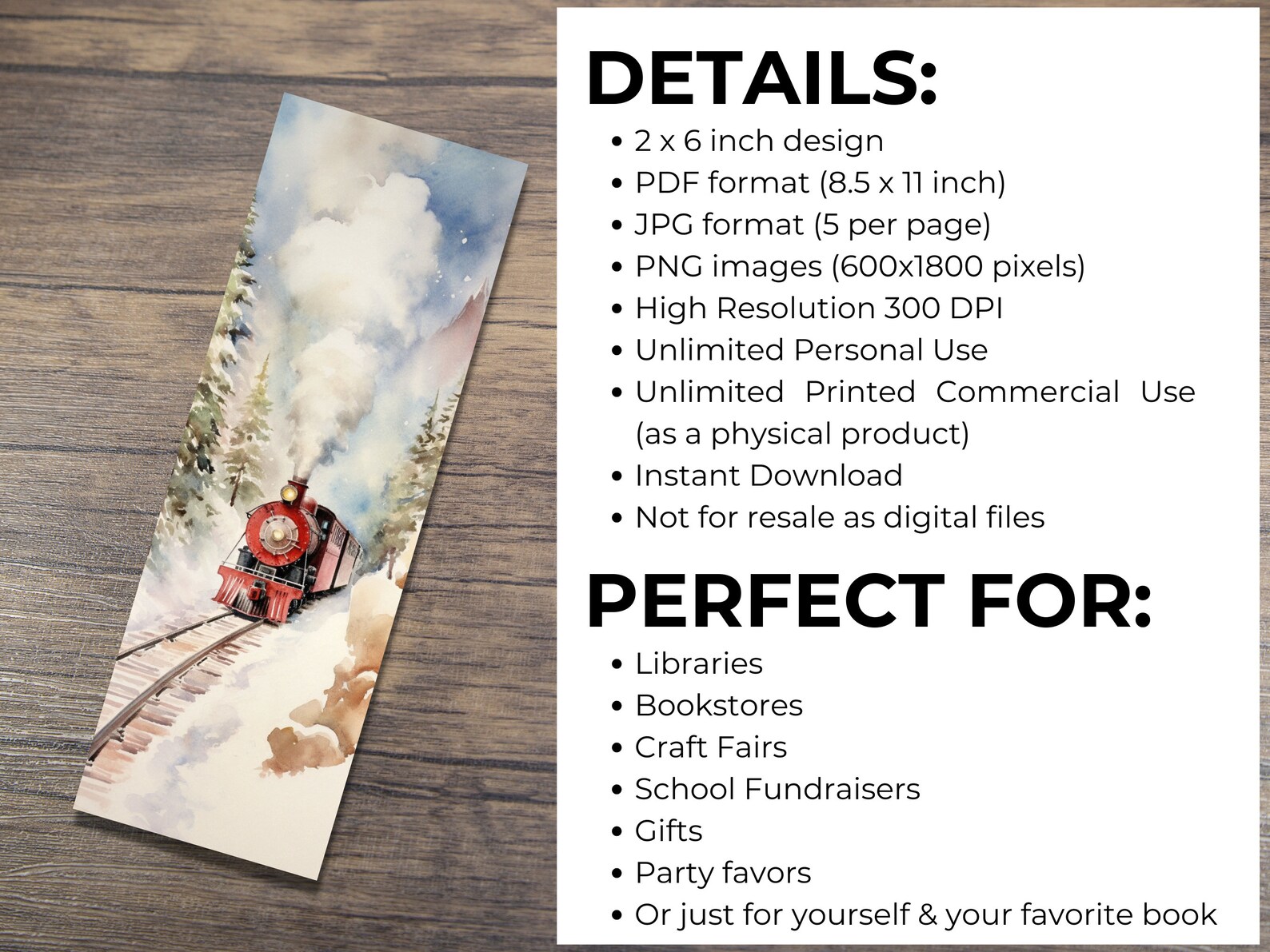 20 Christmas Train PRINTABLE Bookmarks, High Resolution Digital ...