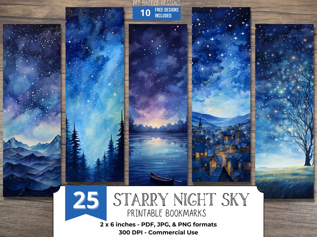 25 Starry Night Sky PRINTABLE Bookmarks, Digital Download Celestial ...