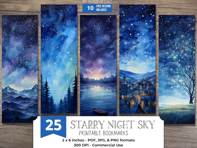 25 Starry Night Sky PRINTABLE Bookmarks, Digital Download Celestial ...