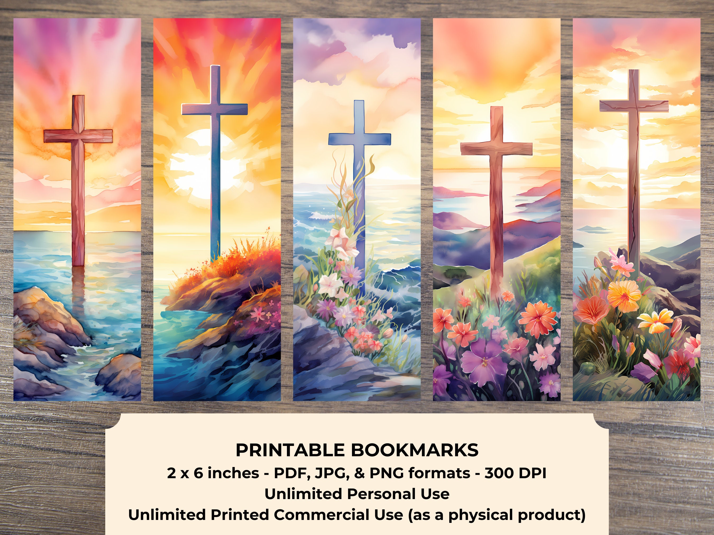 Ocean Sunset Cross PRINTABLE Bookmarks, Christian Easter Digital ...