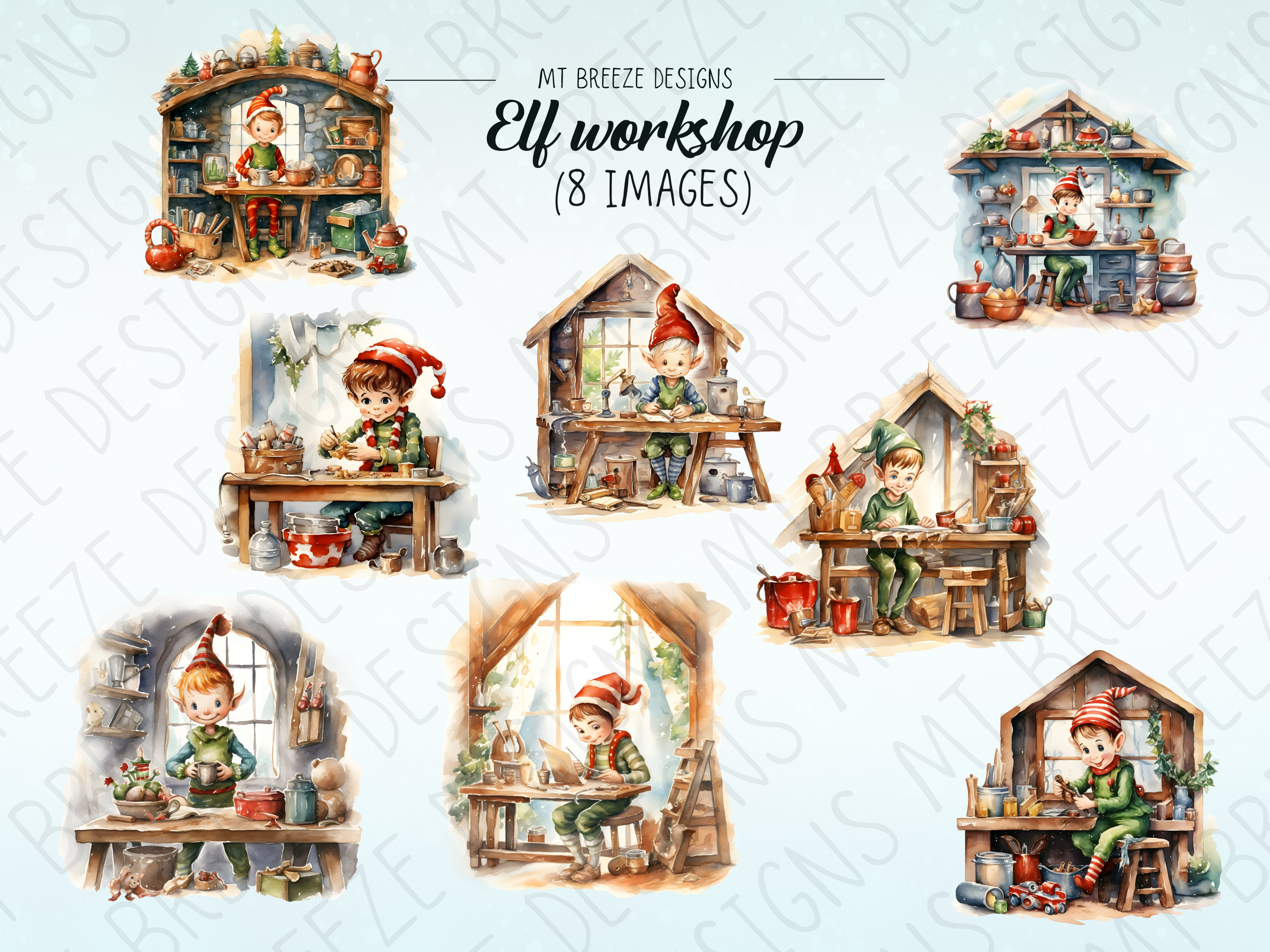 Christmas Elf Watercolor Clipart Set - High Resolution Winter Holiday ...