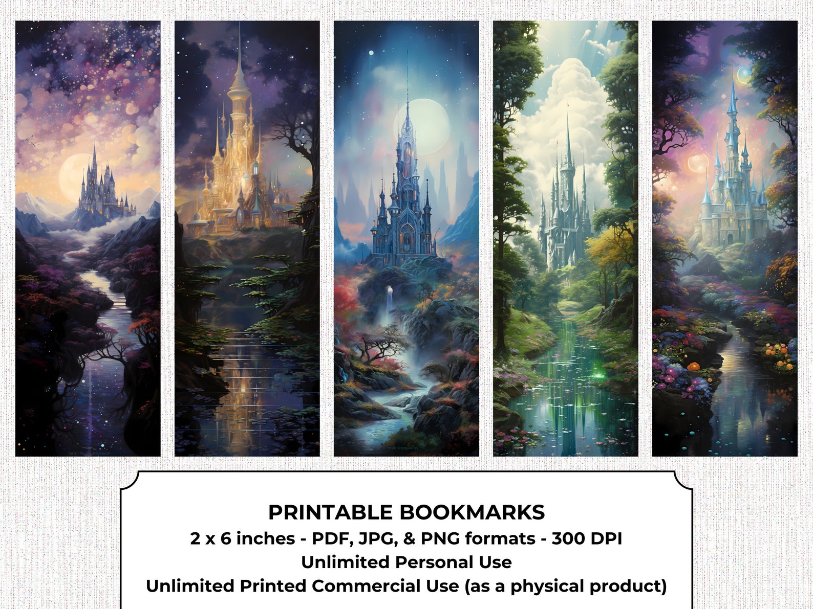 20 Fantasy Castle PRINTABLE Bookmarks, High Resolution Digital Download ...