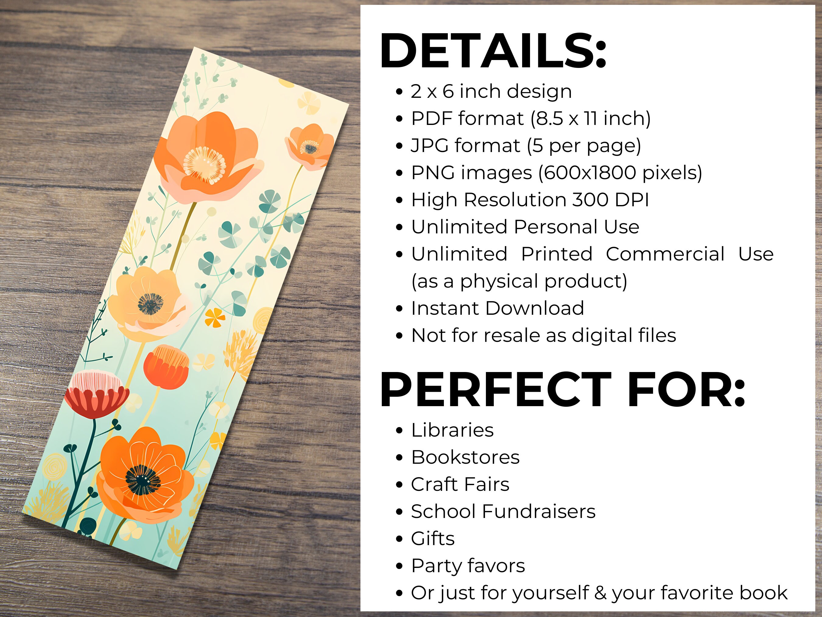 Spring Flowers PRINTABLE Bookmarks, Whimsical Garden Digital Download ...