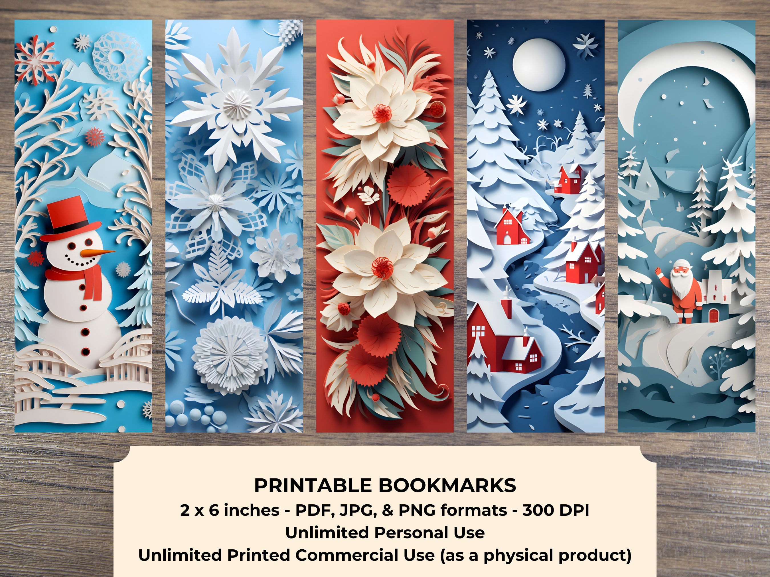 3D Christmas PRINTABLE Bookmarks, High Resolution Digital Download ...