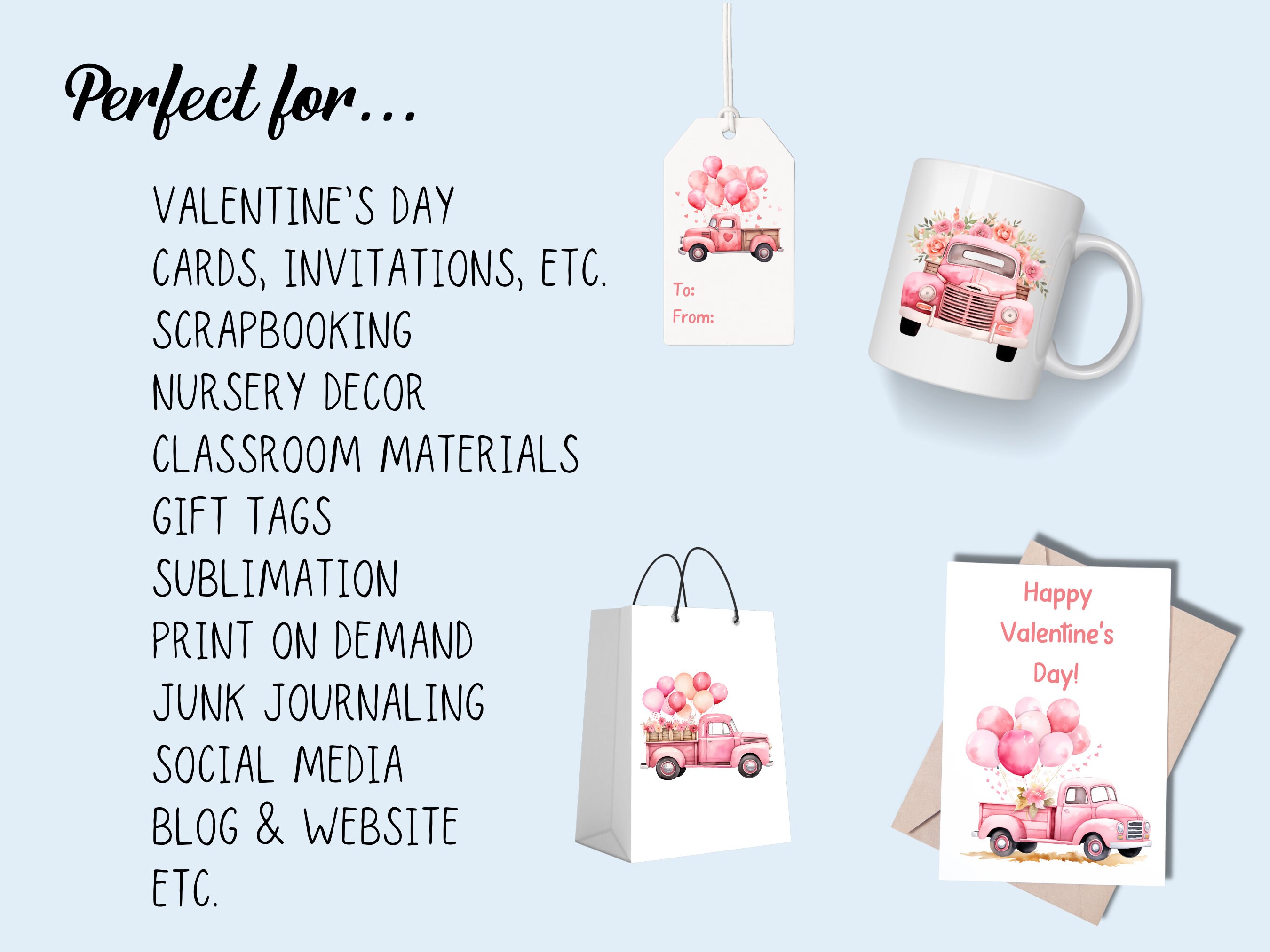 16 Valentine Truck Watercolor Clipart Set, Cute Rustic Truck Clip Art ...