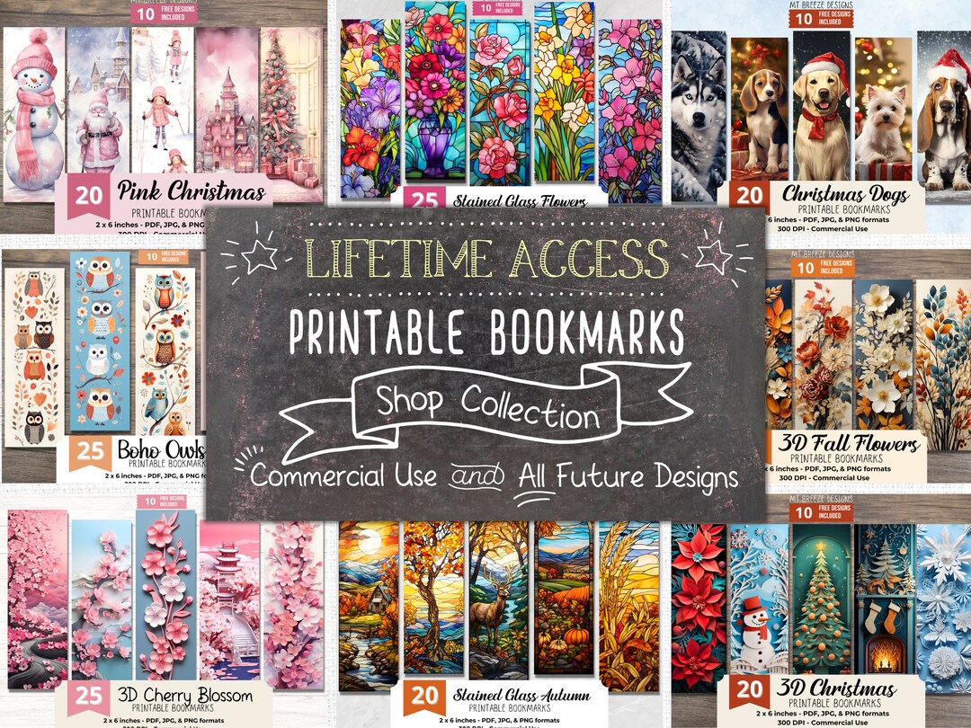 Printable Bookmarks Shop Collection Bundle, Life Access Bookmark Set ...