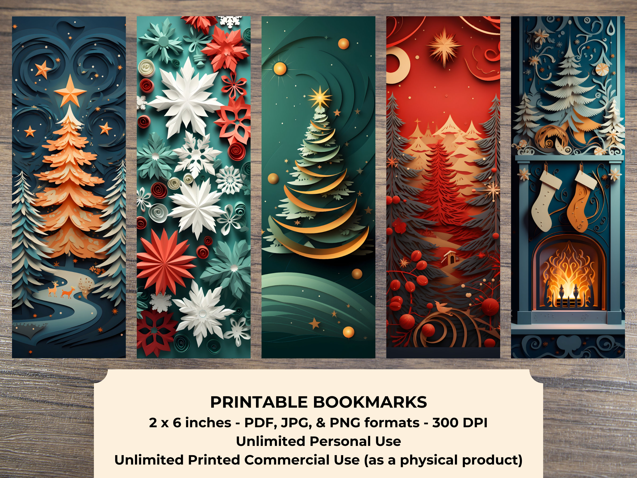 3D Christmas PRINTABLE Bookmarks, High Resolution Digital Download ...