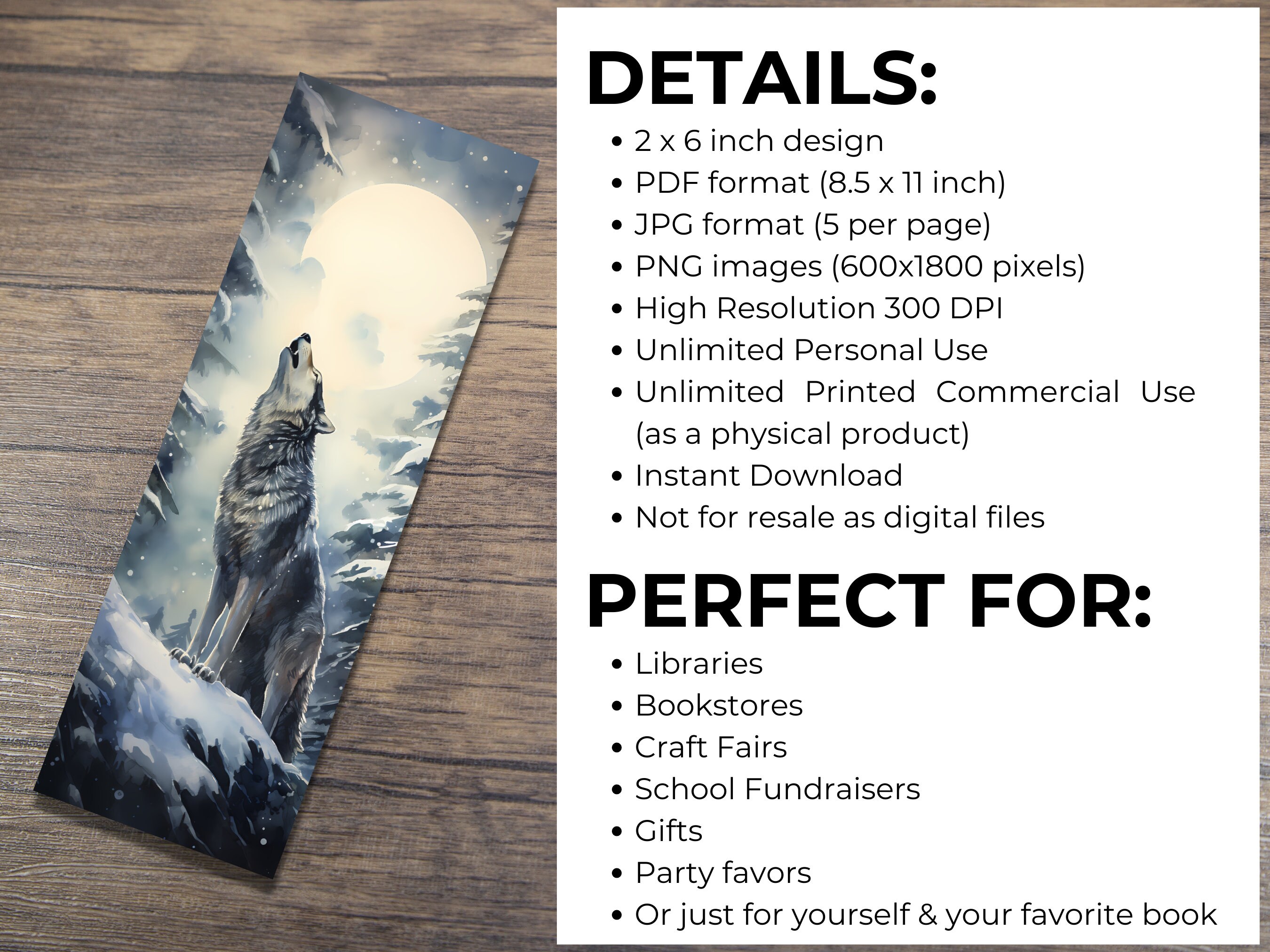 20 Majestic Wolf PRINTABLE Bookmarks, Digital Download Alaska Wildlife ...