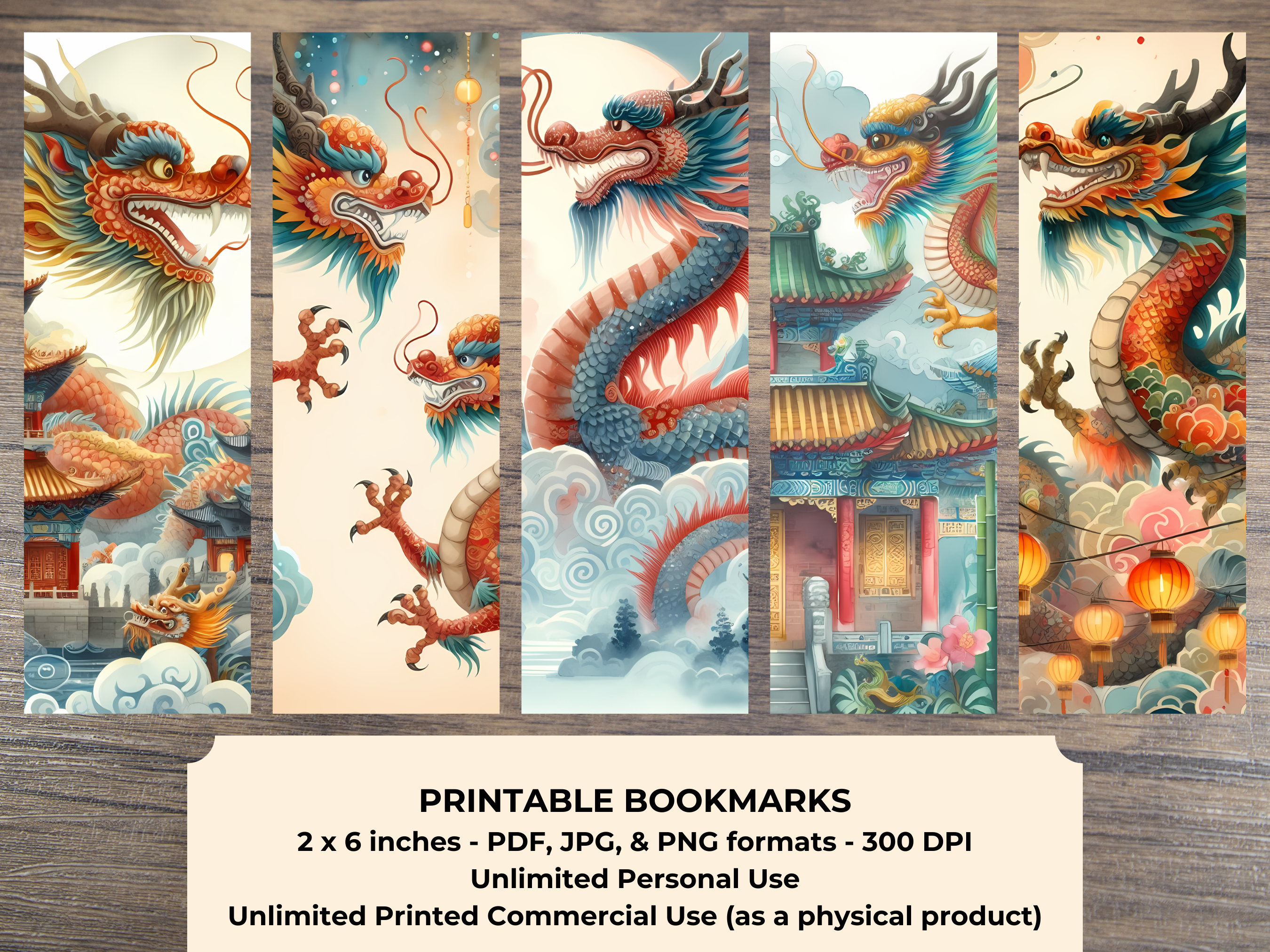 Year of the Dragon PRINTABLE Bookmarks, Lunar New Year High Resolution ...